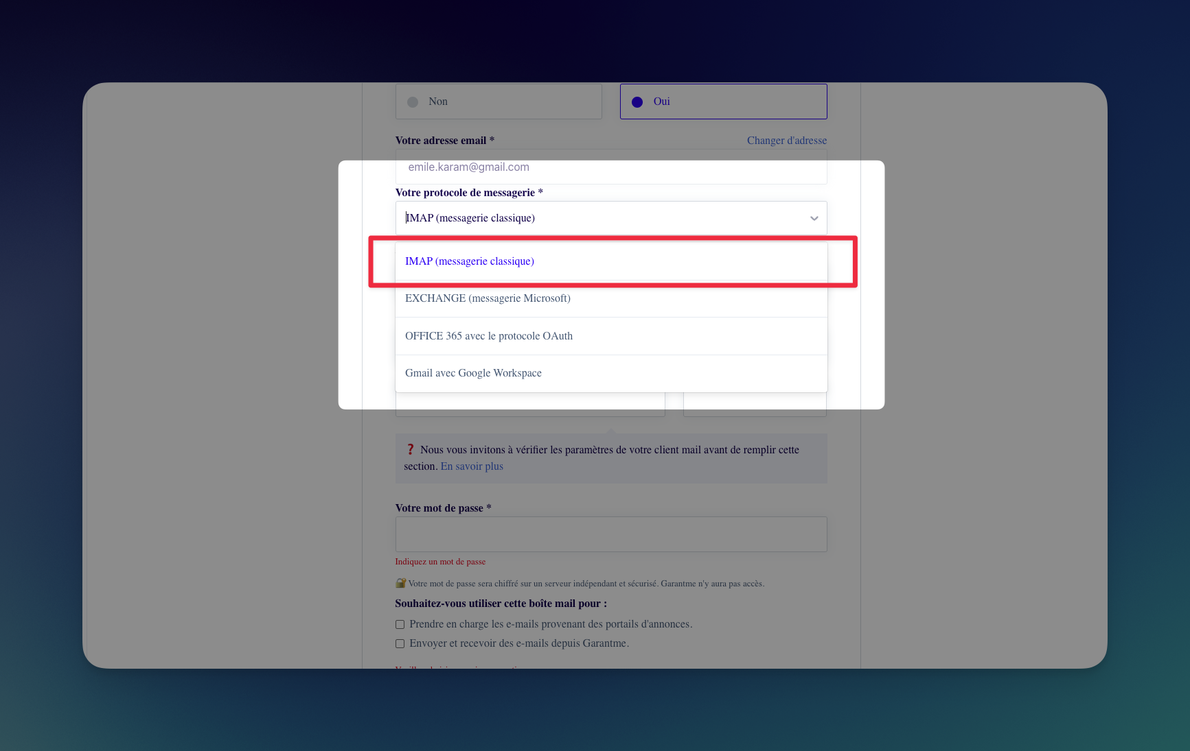 Comment connecter votre boîte mail par protocole IMAP/SMTP à Garantme